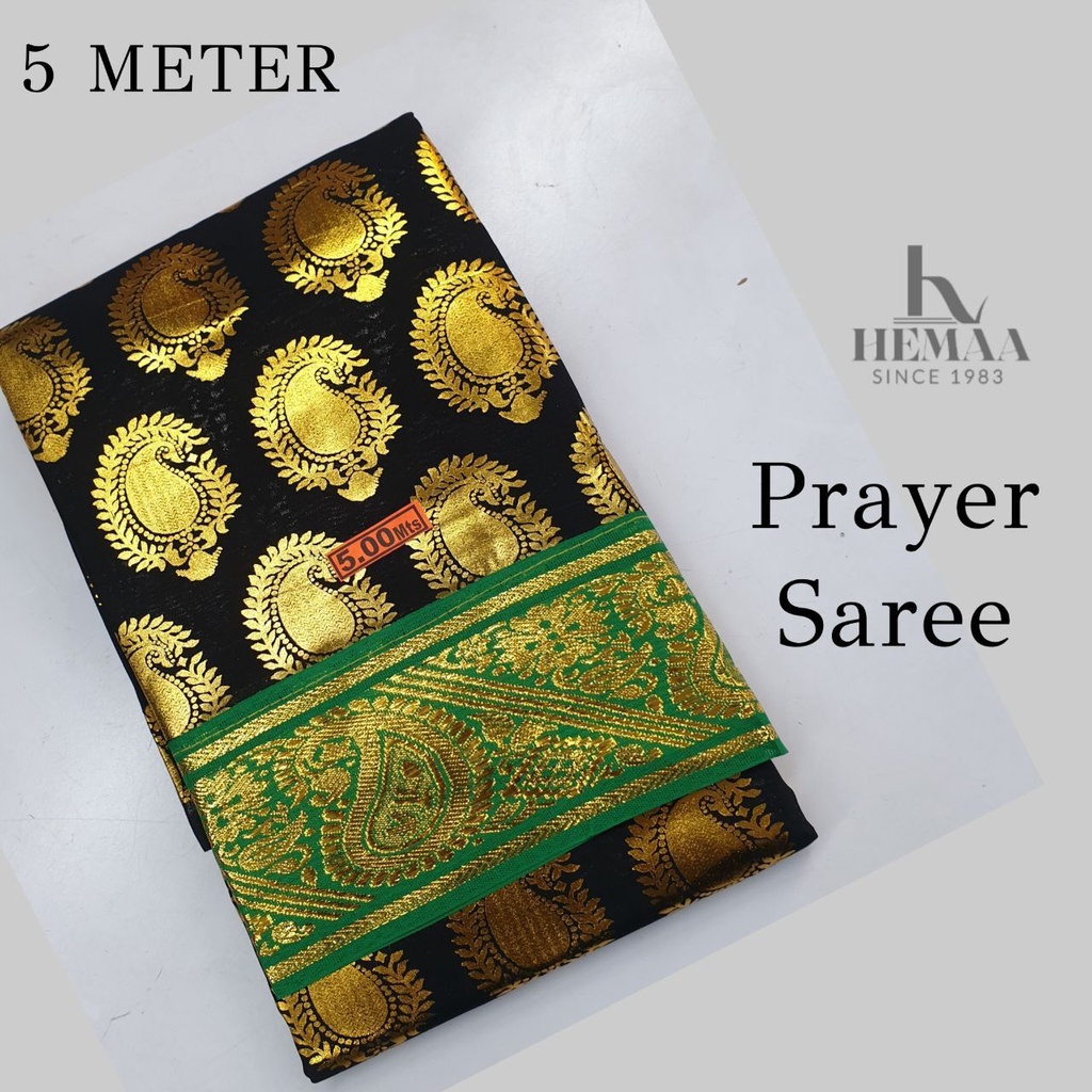 Gold print Black saree 5m | Petchi amman / Petchai Amman / Paati amman ...