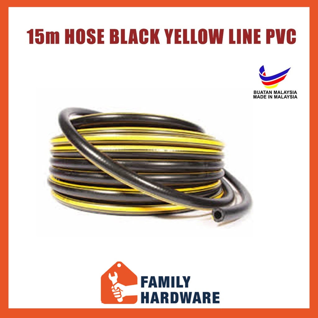 UPGRADED!!! 15m heavy duty HOSE BLACK YELLOW LINE PVC HOSE PVC garden ...