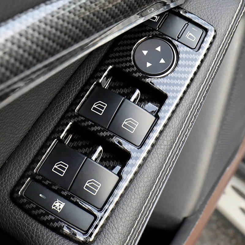 Carbon Fiber style Car Window Lift Button Frame Sticker For Mercedes ...