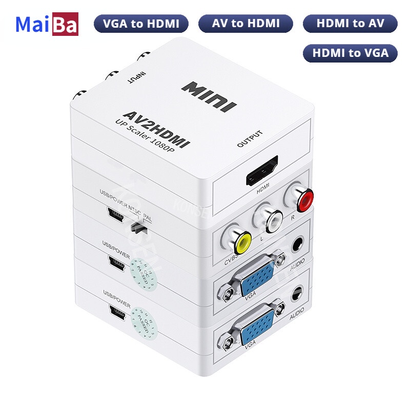 Maiba HDMI TO RCA Converter AV/CVSB L/R Box HD 1080P AV2HDMI Support ...