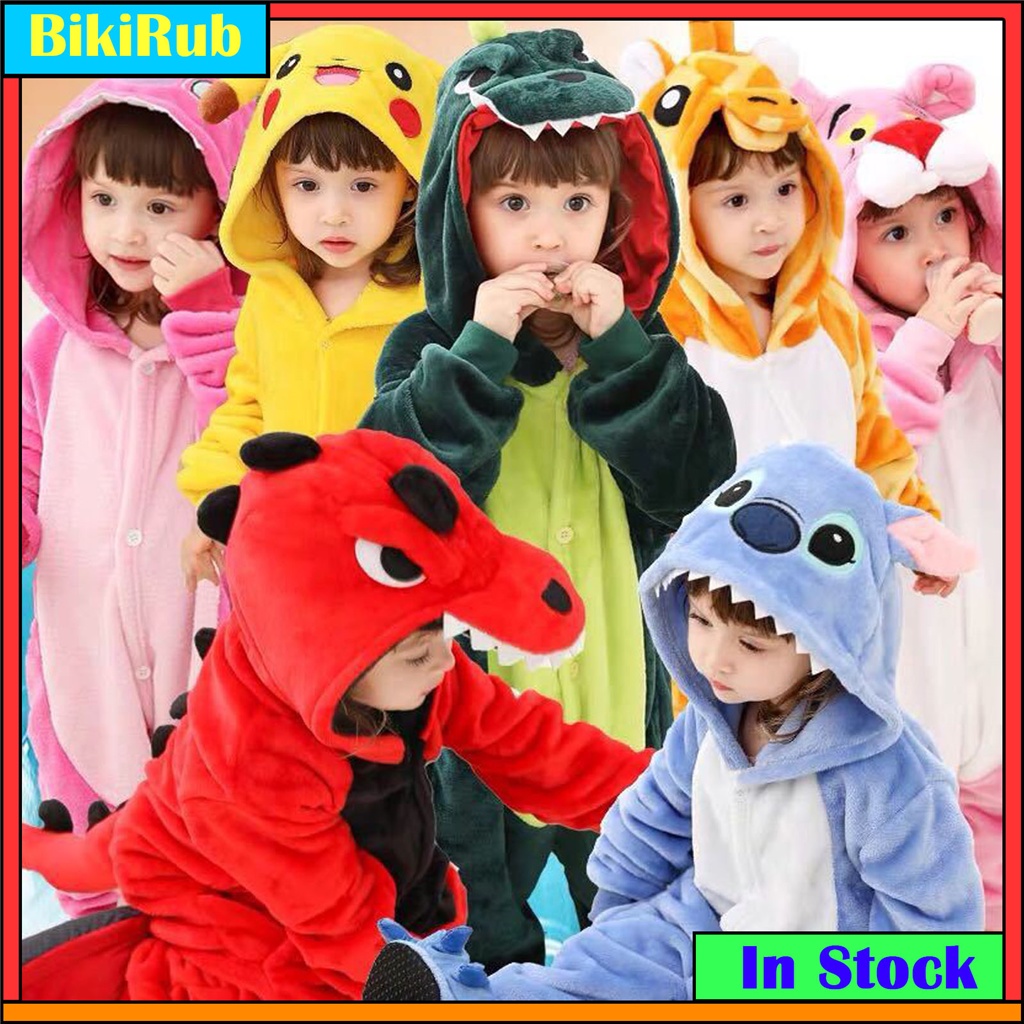 Girls Boys Flannel Sleepwear Onesies Kigurumi Cute Dinosaur Stitch Giraffe Pikachu Animal ...