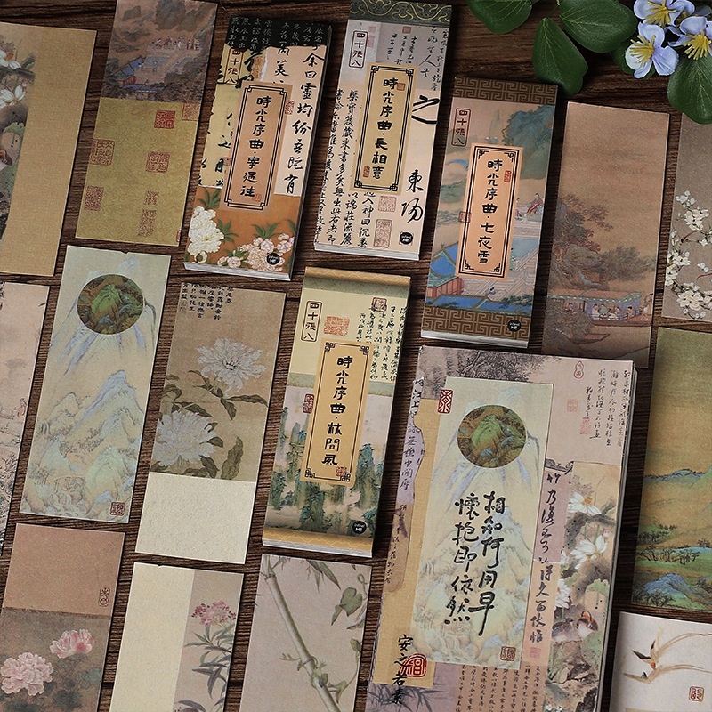 MOHAMM 40 Sheets Handwritten Sticky Note Chinese Style Famous Paintings ...
