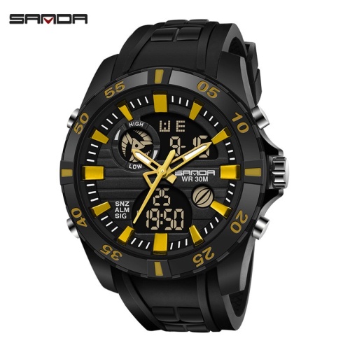 SANDA Men's Waterproof Sports Watch Multifunctional Dual Display LED ...