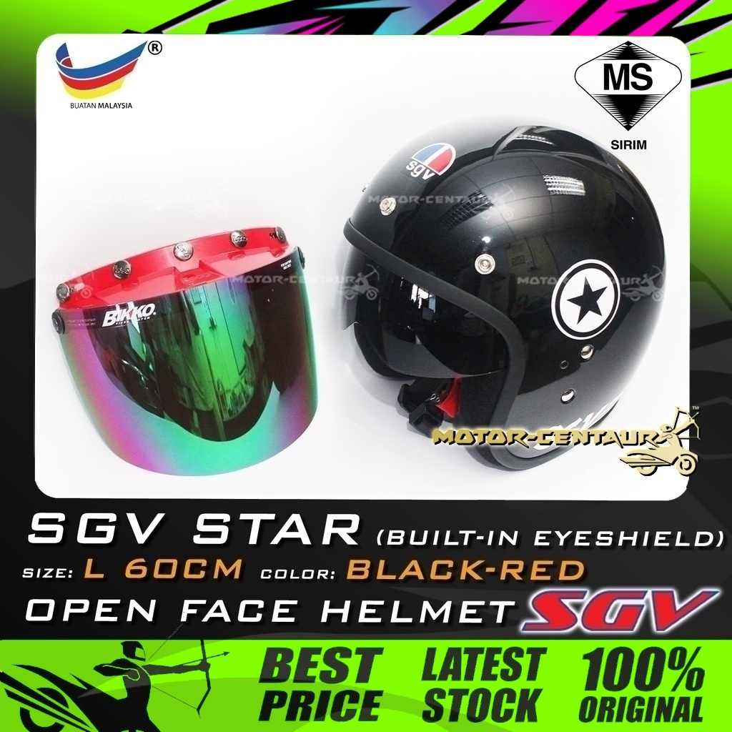 SET KOMBO TOPI KELEDAR SGV STAR HELMET METALLIC BLACK SIZE: L 60CM (SIRIM CERTIFIED) + BIKKO ...