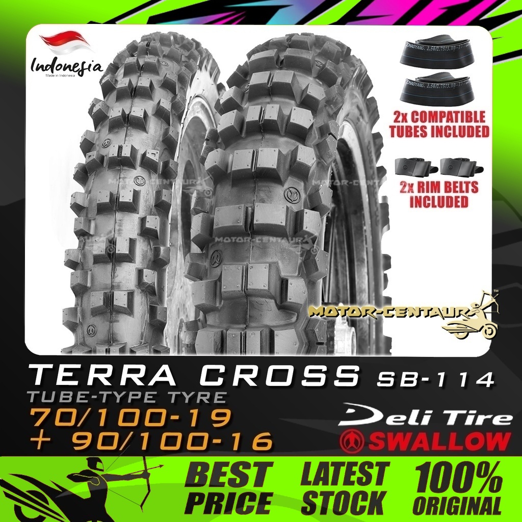TAYAR KOMBO DELI/SWALLOW TYRE TERRA CROSS SB-114F/R 70/100-19 + 90/100-16 + TUBES FOR KAWASAKI ...