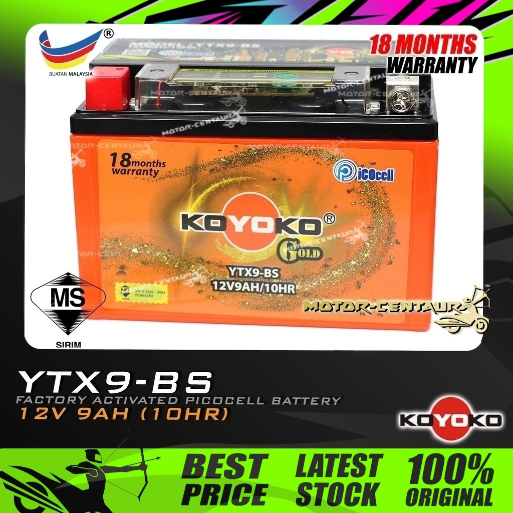 BATERI MOTOSIKAL KOYOKO GOLD PICOCELL BATTERY YTX9-BS SIRIM CERTIFIED ...