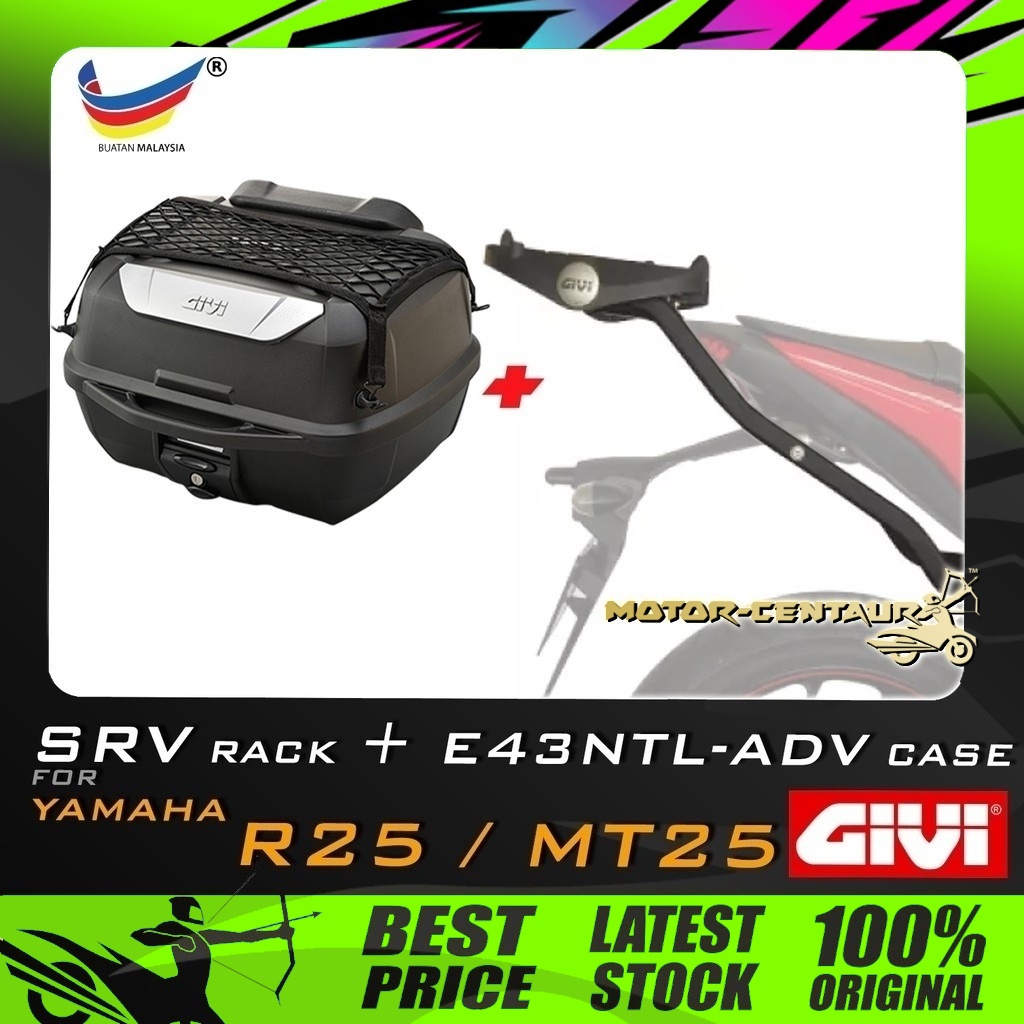SET KOMBO KOTAK/BOX GIVI E43 E43NTL-ADV TOP CASE + YAMAHA R25 / MT25 ...
