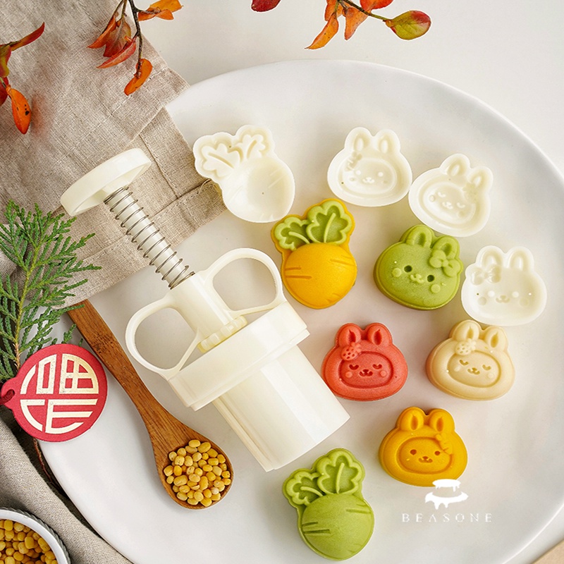 30g Rabbit Radish Moon Cake Mold Cartoon Cute Hand Pressed Pastry Mold ...