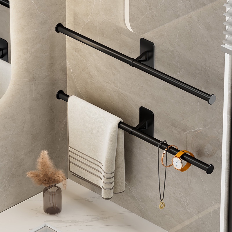 MOMO LIFE Hanger Bath Wall Hanging Black Bar White Rod Bathroom Shelf ...