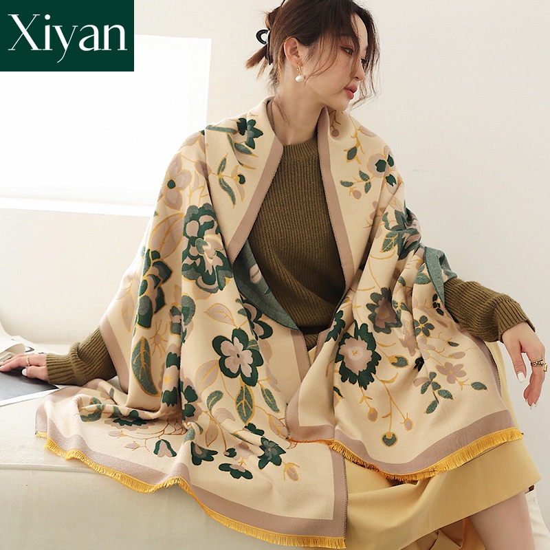 【ready stock】new fashion women printed imitation cashmere shawl keep ...