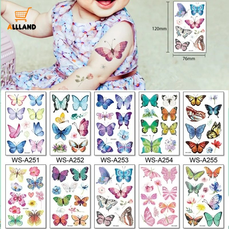 Cartoon Flower Butterfly Tattoo Stickers/ Random Style Disposable ...