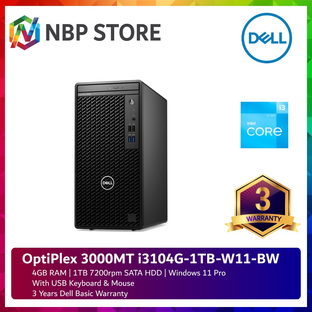 Dell OptiPlex 3000MT I3104G-1TB-W11-BW-MT Tower Desktop PC ( I3-12100 ...