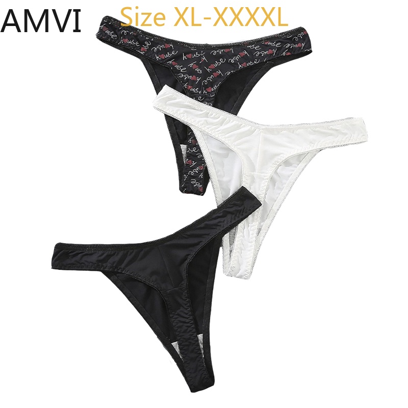 AMVI Panty Plus Size for Women Cotton Sexy Thong Panties Ladies V-Shaped Ice Silk Seamless ...