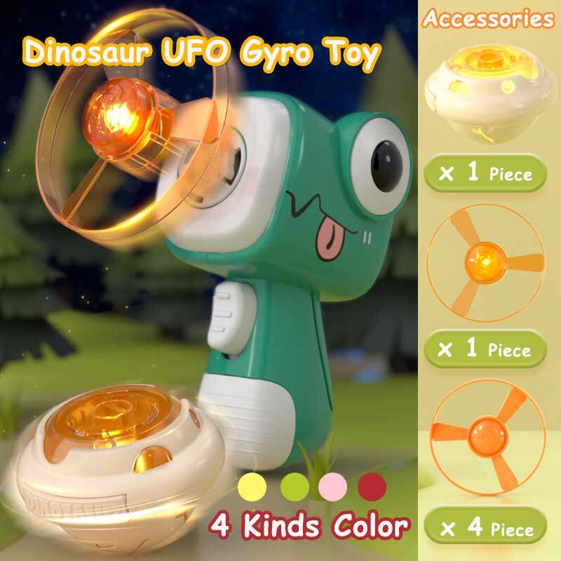 3 In 1 Dinosaurs Flying Disc Gyro Toys Spinning Bamboo Dragonfly Flying ...