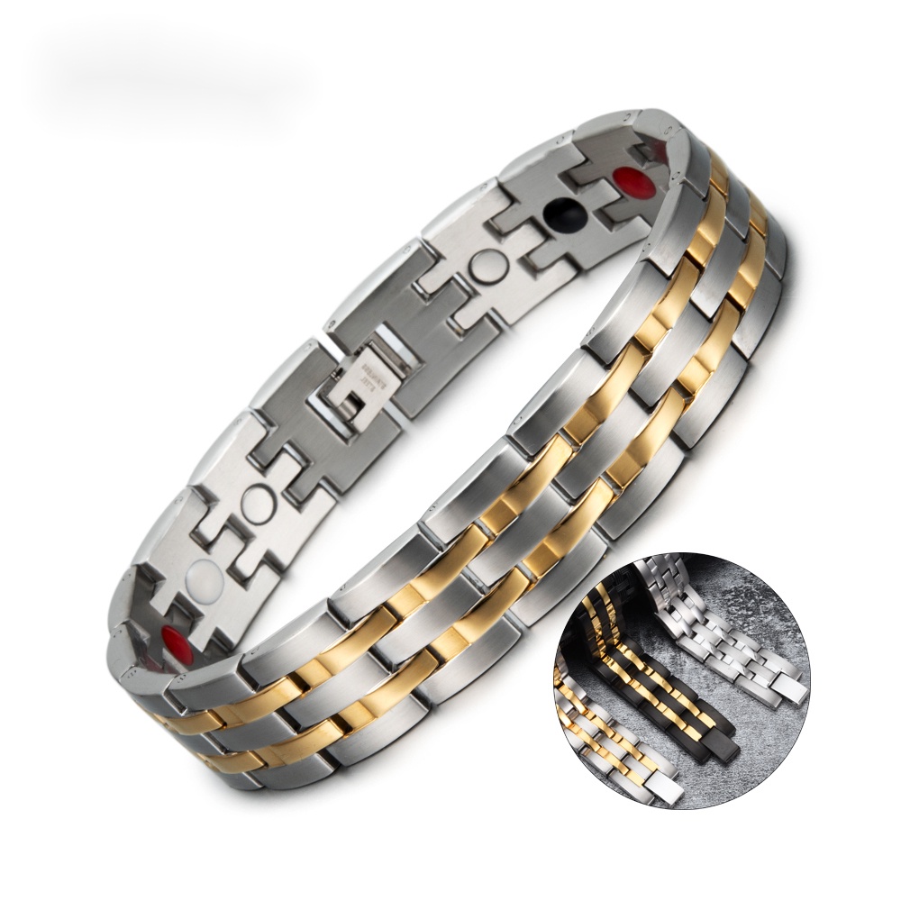 Gelang magnet lelaki emas-warna keluli tahan karat kesihatan Germanium ...