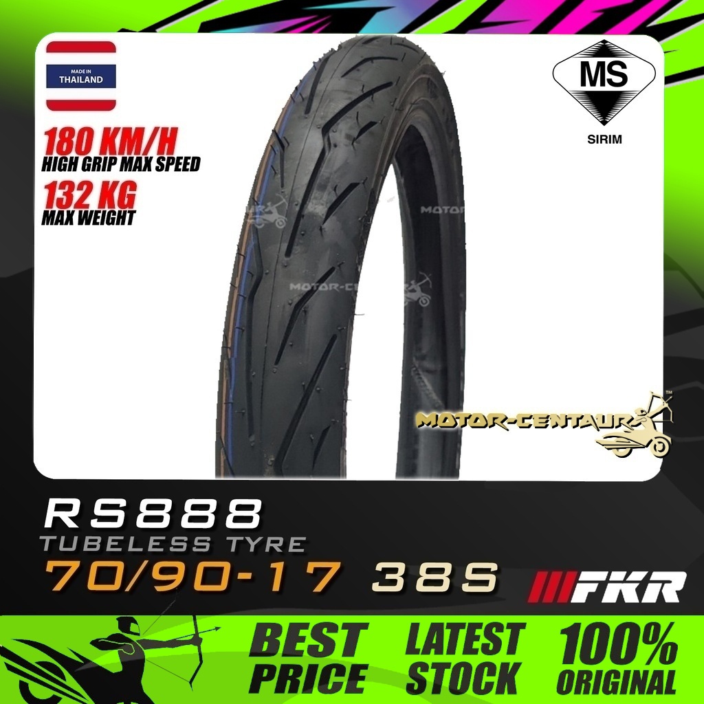 TAYAR FKR TUBELESS TYRE RS888 70/90-17 38S (BUNGA ROSSO SPORT TAJAM ...