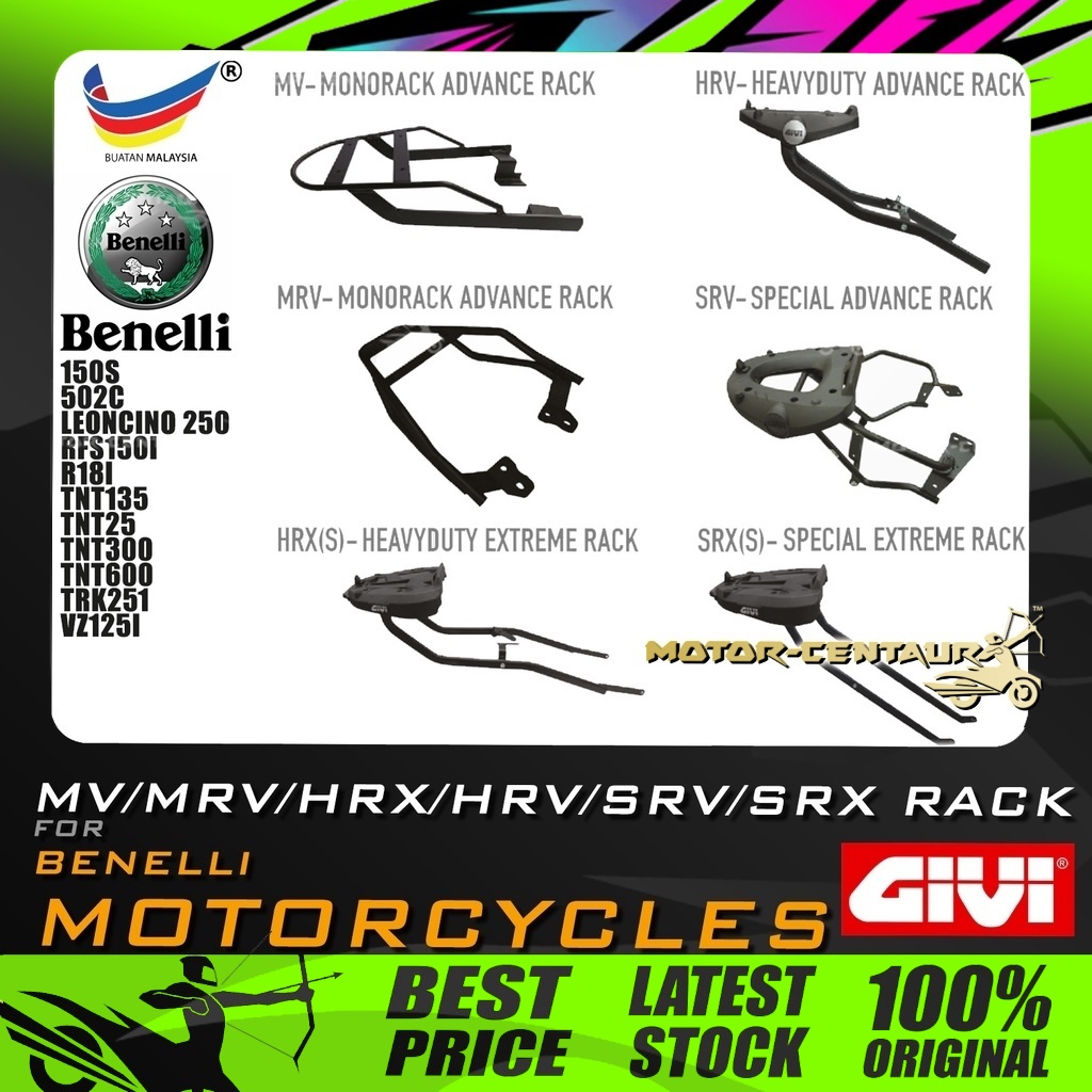 MONORACK GIVI (MV/MRV/HRV/SRV/J RACK/WITH LED) BENELLI TKR251,TNT135 ...