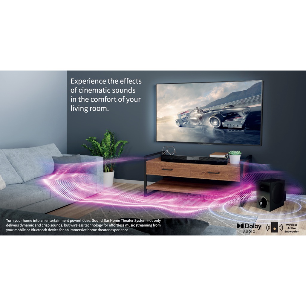 SHARP 2.1CH SOUNDBAR HOME THEATER SYSTEM WITH WIRELESS SUBWOOFER ...