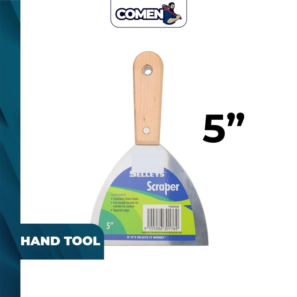 SELLEYS Wood Handle Stainless Steel Scraper 5 Inch Wall Plastering ...