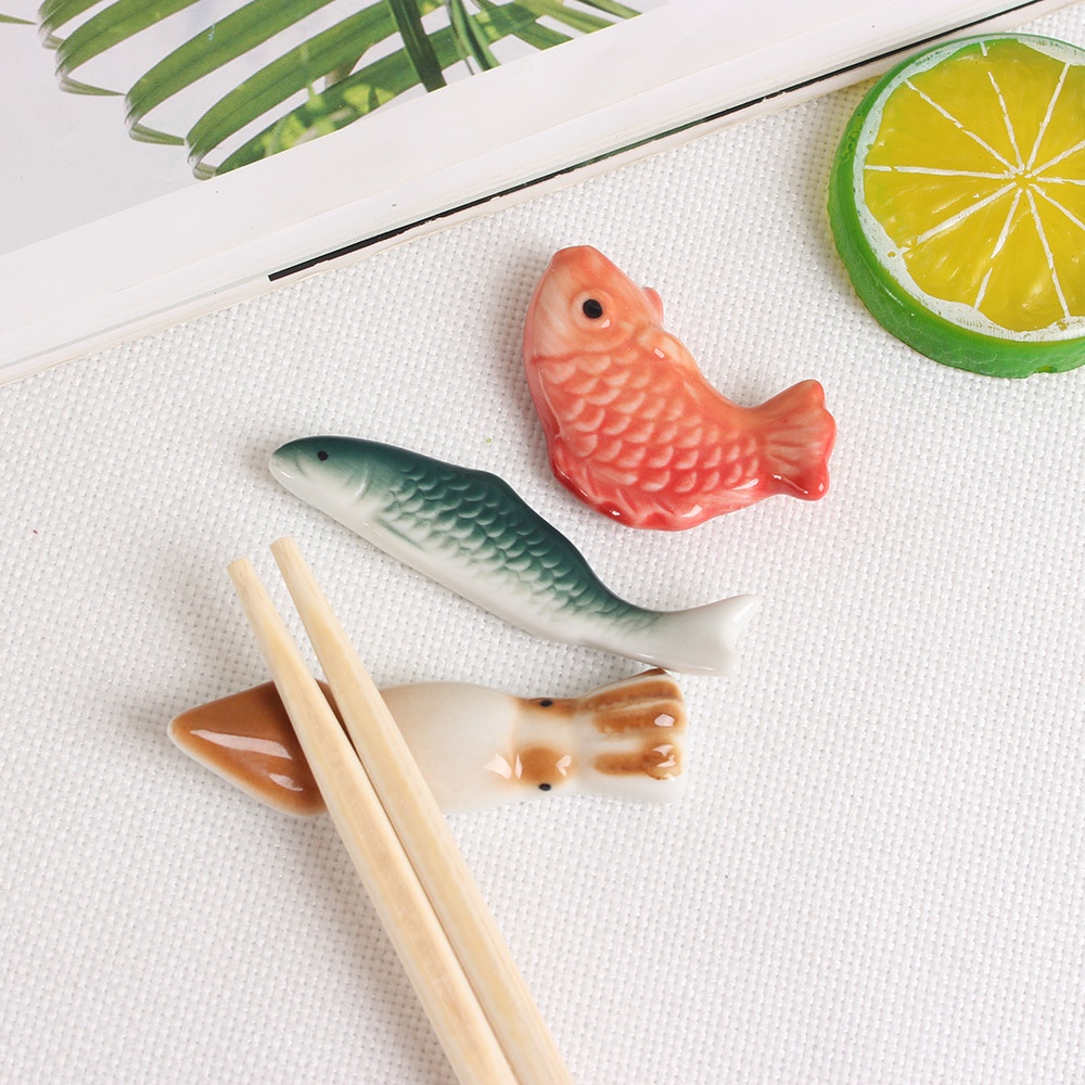 Cute Fish-Shape Ceramic Chopsticks Holder Spoon Rest Holders Fork ...