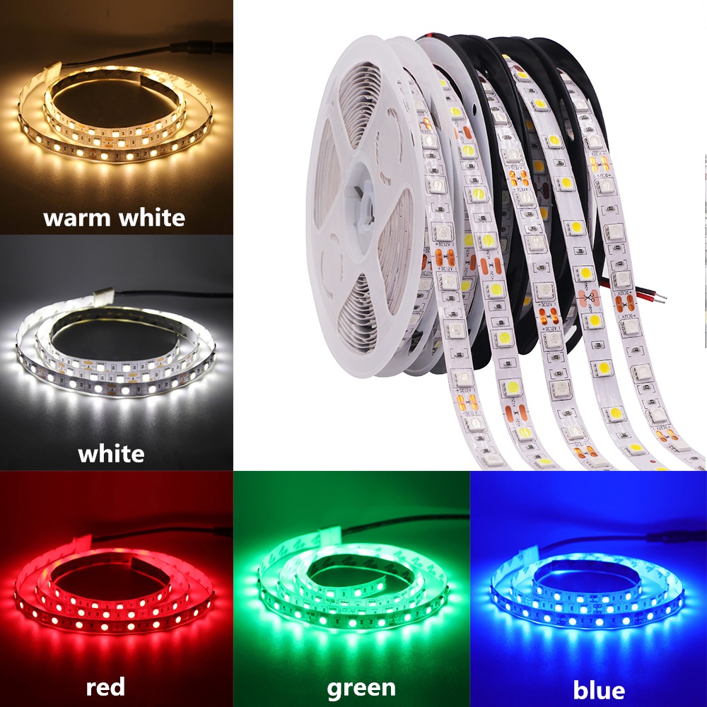 5M 5050 2835 LED Strip Lights Cool Warm White Green Blue Red Yellow RGB ...