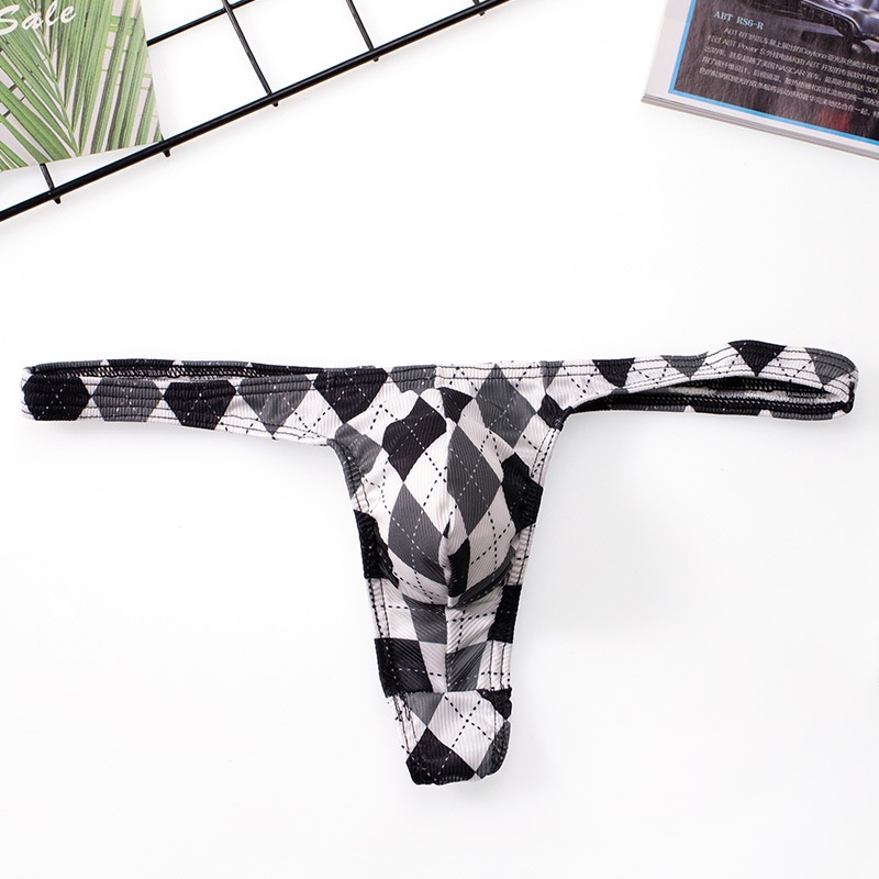 Check Printed Ice Silk Men's Underwear Low-Waist Breathable Men's Sexy ...