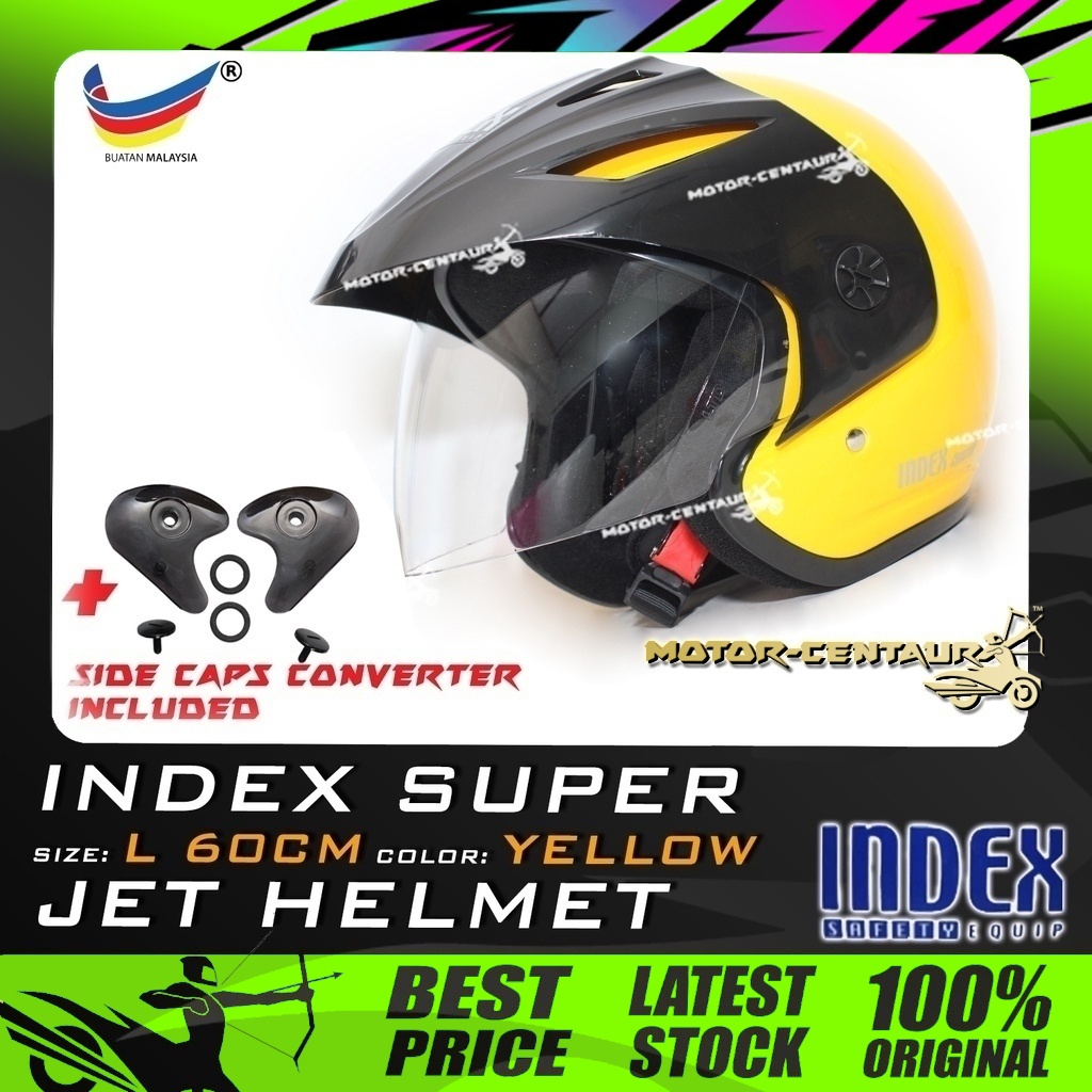 SET KOMBO TOPI KELEDAR INDEX SUPER HELMET YELLOW SIZE: L 60CM SIRIM ...