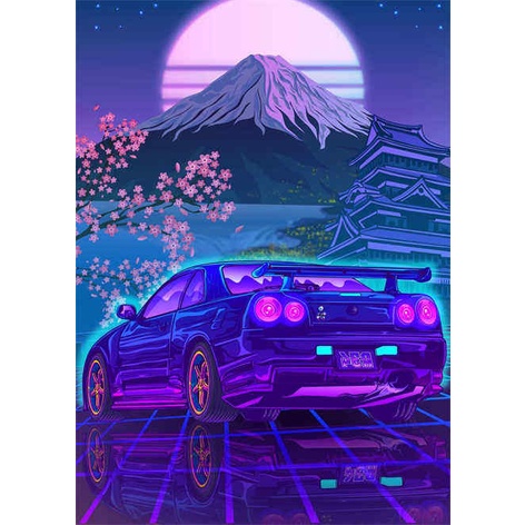 Jdm Street Racing Poster dan cetak hiasan bilik estetik Synthwave Neon ...