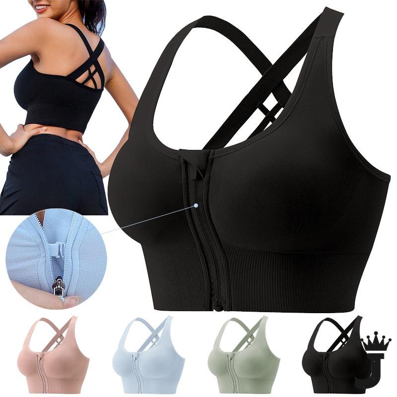JK Sports Bra,Women's Zipper Front Closure Sports Bra Racerback Yoga ...