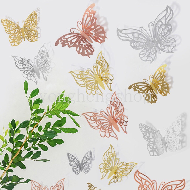 12pcs/set 3D Hollow Butterfly Wall Stickers Party Wedding Decoration ...
