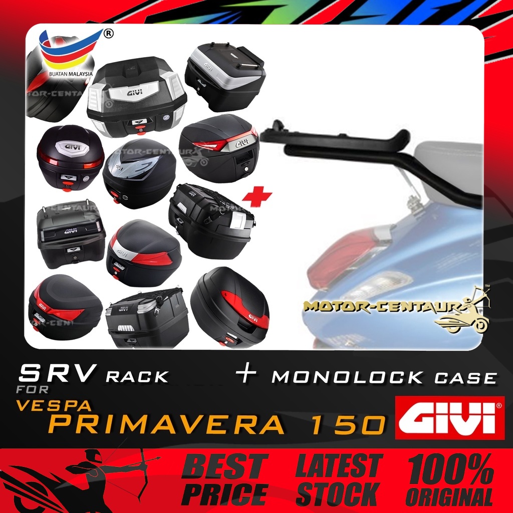 SET KOMBO KOTAK/BOX GIVI B27/B270/B32/B33/B42/B45 TOP CASE + GIVI PIAGGIO VESPA PRIMAVERA ...