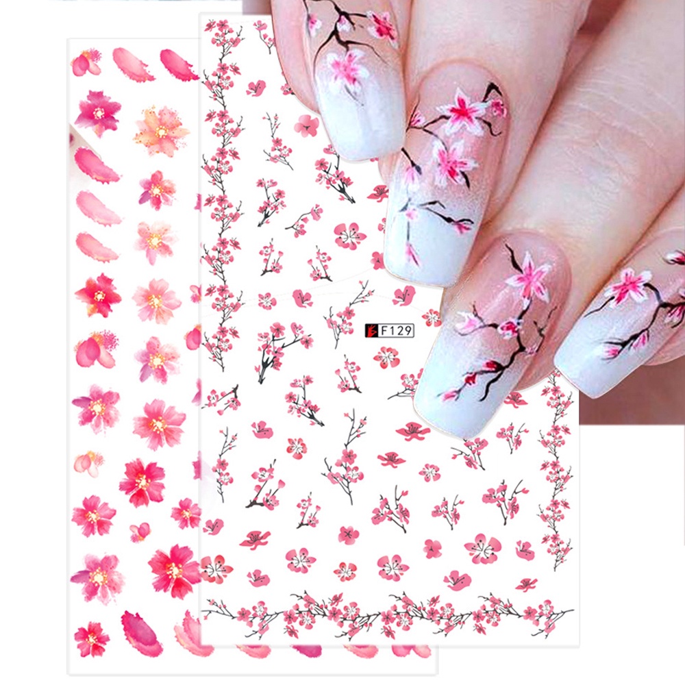 1 Sheets Nail Art Stickers Wholesale Spring Pink Cherry Blossom ...