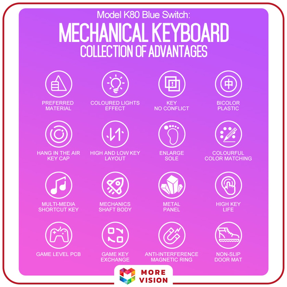 XUNFOX K80 K10 Gaming Mechanical Keyboard USB Luminous RGB Light Color ...