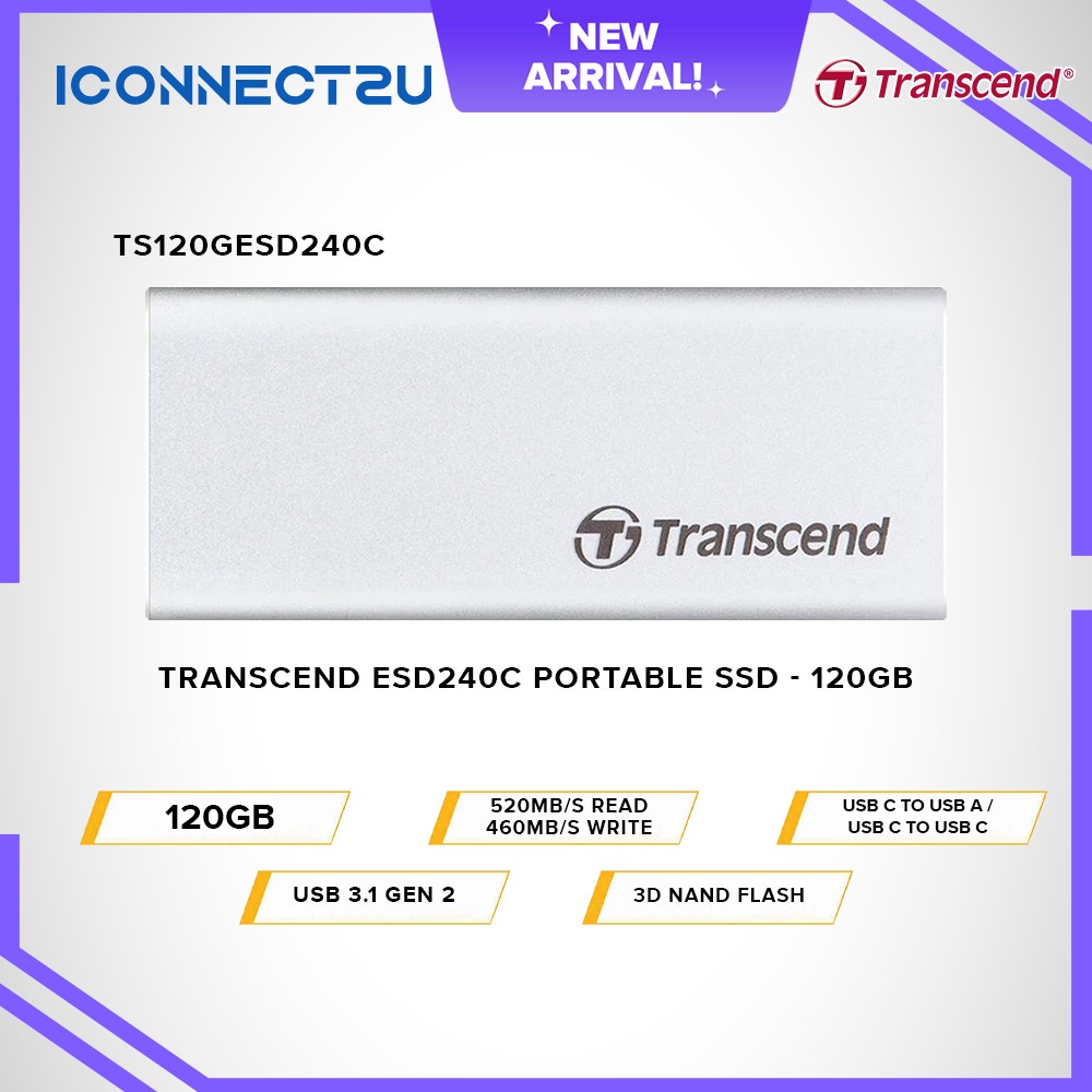 Transcend 120GB ESD240C USB 3.1 Gen 2 Type C Portable SSD ...