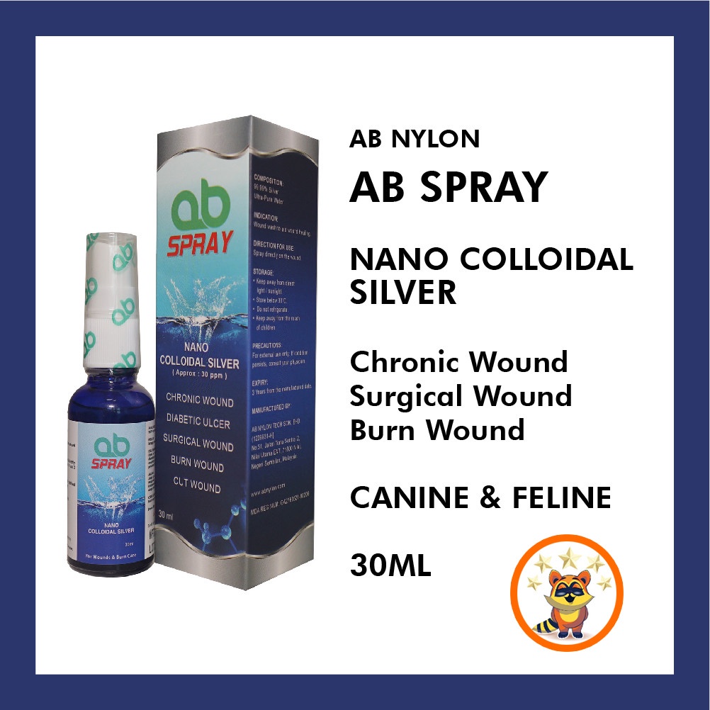 AB NYLON AB SPRAY Nano Colloidal Silver Canine Dog & Feline Cat Kucing ...