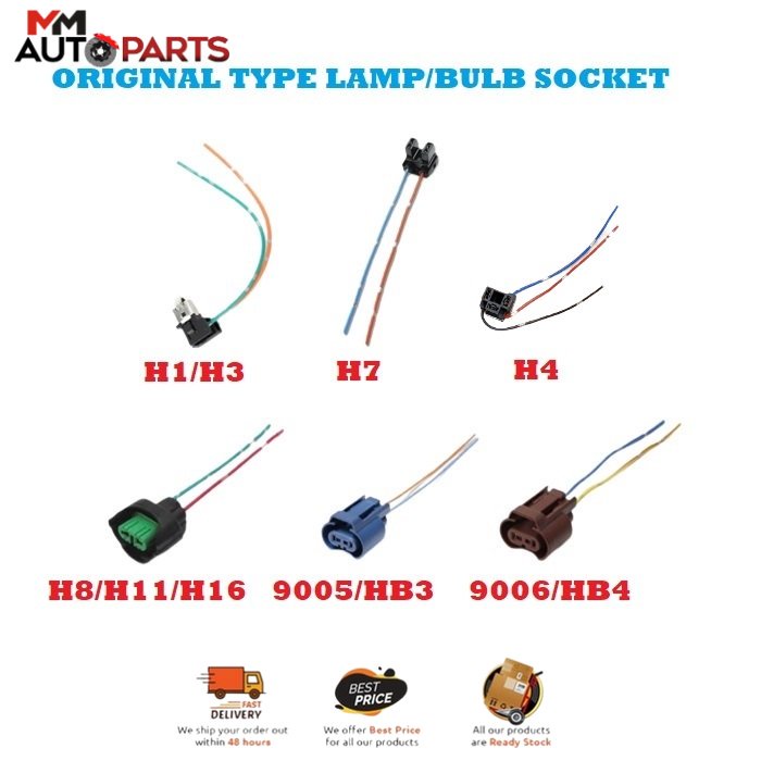 CAR HEADLIGHT ORIGINAL OEM TYPE BULB SOCKET ADAPTER WIRING HARNESS H1 ...