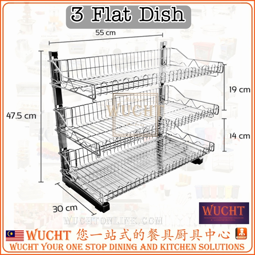 【WUCHT】SUS304 DISH RACK 3 TIERS FLAT SHELF / STAINLESS STEEL SUS304 ...