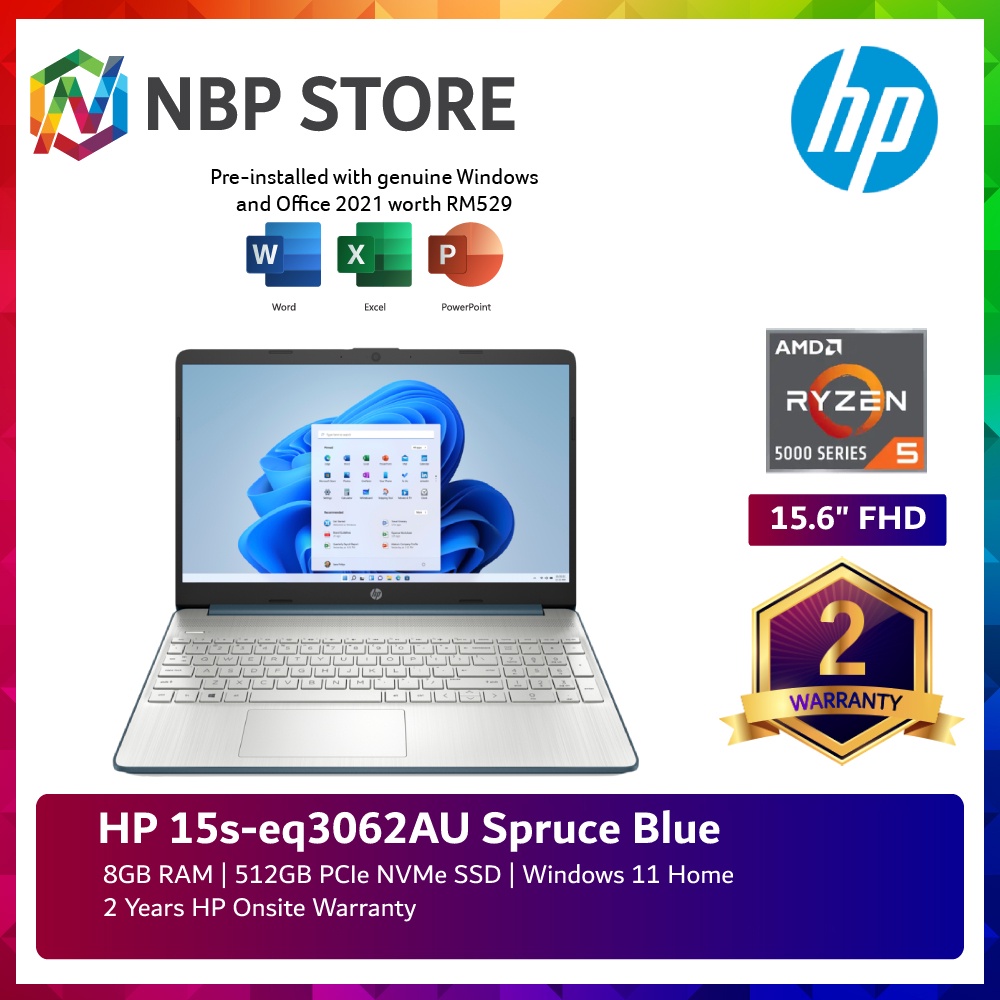 HP Laptop 15s-eq3062AU 15.6'' FHD Spruce Blue ( Ryzen 5 5625U, 8GB ...
