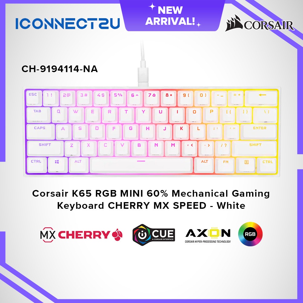 Corsair K65 RGB MINI 60% Mechanical Gaming Keyboard Cherry MX Speed ...
