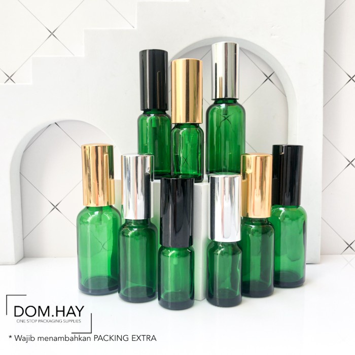 HIJAU Green Glass Spray Bottle Metallic Lid Bottle Luxury Elegant Face ...