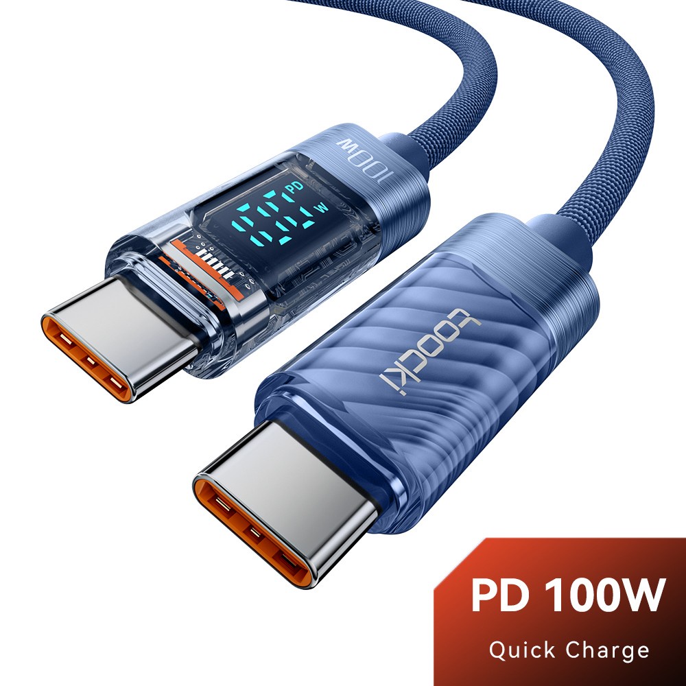 Transparent PD 100W Type C To Type C Cable LED Display Fast Charge USB ...