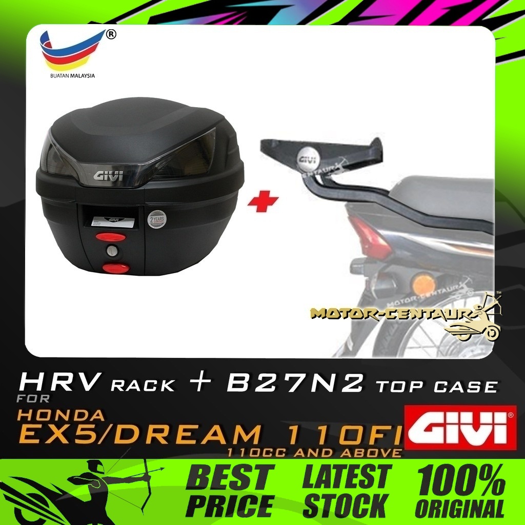 SET KOMBO KOTAK/BOX GIVI B27 B27N2 TOP CASE + HONDA EX5 FI DREAM 110 HRV HEAVY DUTY RACK ...
