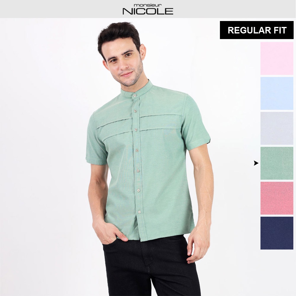 Monsieur Nicole Oxford Mandarin Collar Short Sleeves Shirt Regular Fit ...