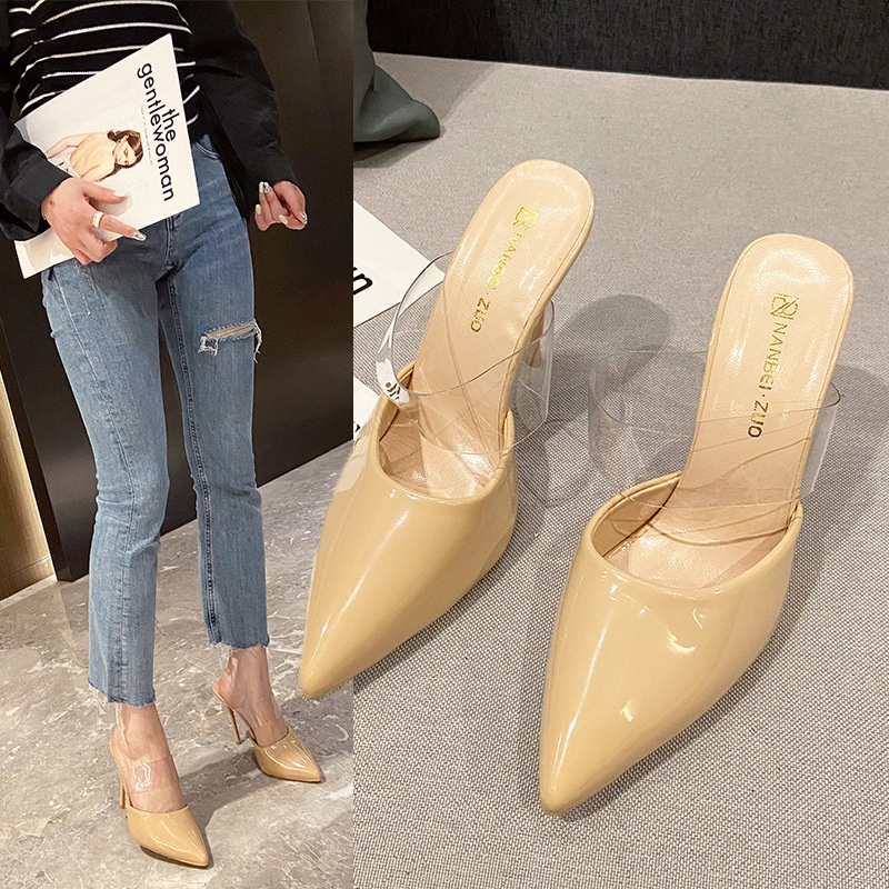 Stiletto Slim-Heeled Transparent Strap Toe-Covered Women's Heels ...