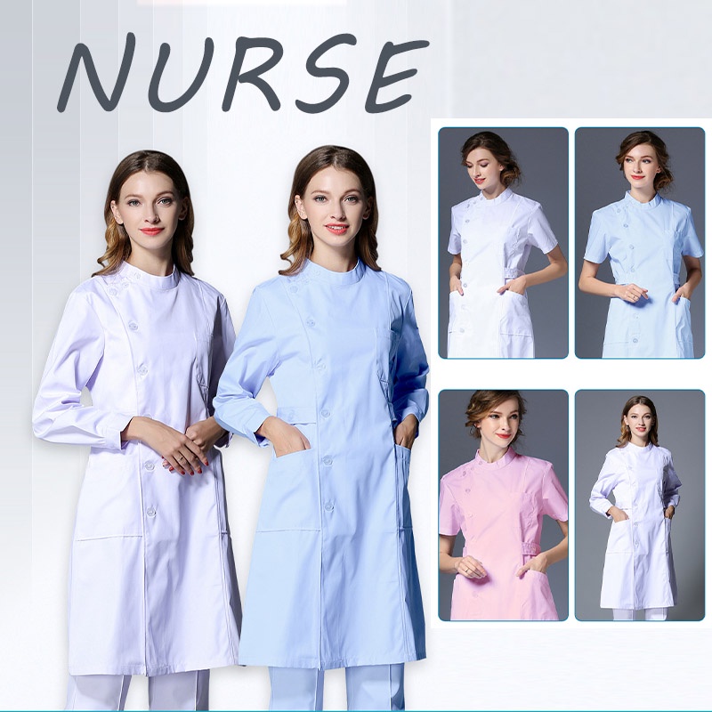 Free name Scrub Suit Lab coat for Women Doctor long sleeve white coat ...