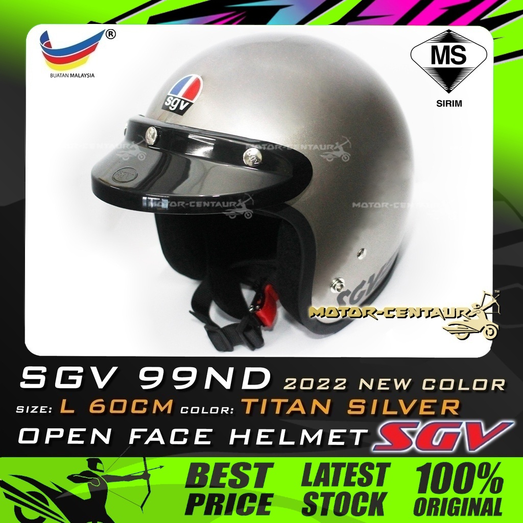 TOPI KELEDAR SGV SGV HELMET 99ND TITAN SILVER (GLOSSY, YELLOW-ISH ...