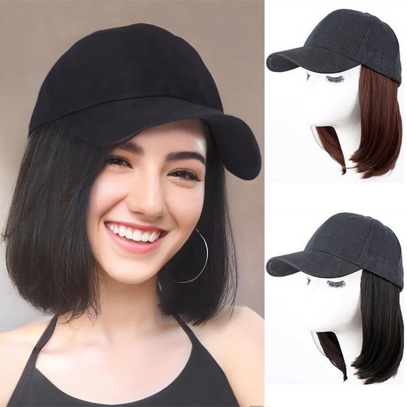 Short Straight Hat Wig Female Synthetic Hair Baseball Cap with Short ...
