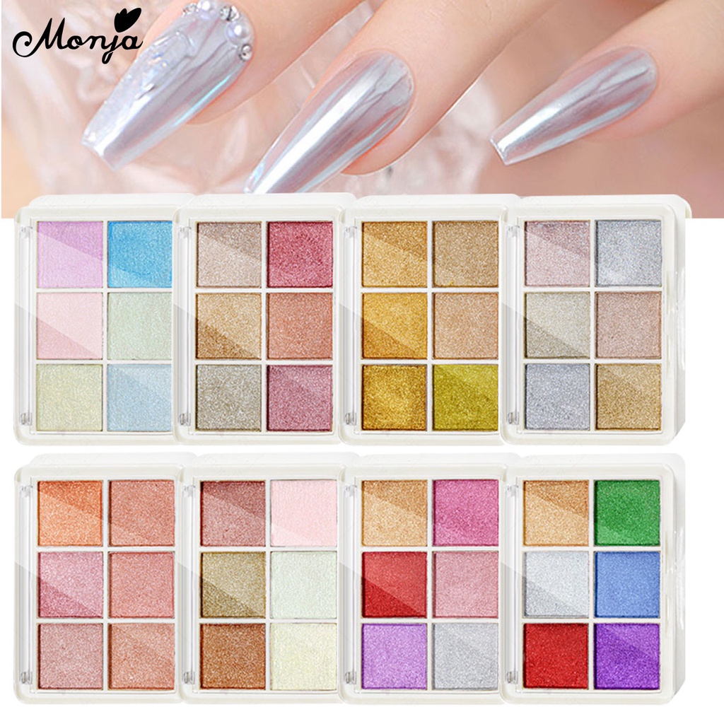 Monja 6 Grids/box Nail Solid Magic Mirror Powder Glitter Aurora ...