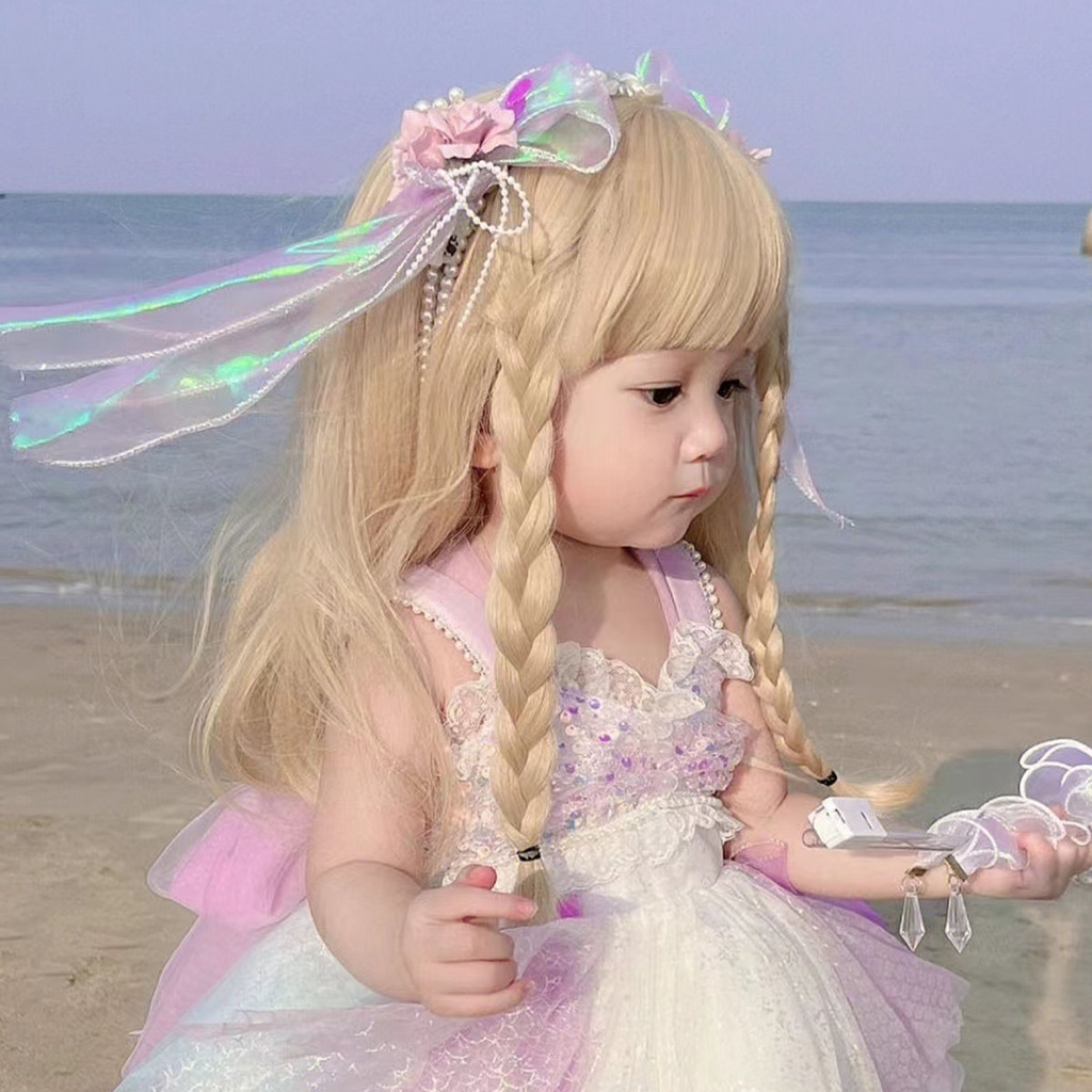 Keli Same Style Children's Wig Baby Girl Beige Gold Long Straight Hair ...