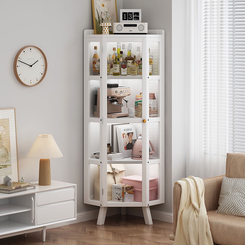 Kitchen shelf corner triangle cabinet transparent side cabinet bedroom ...